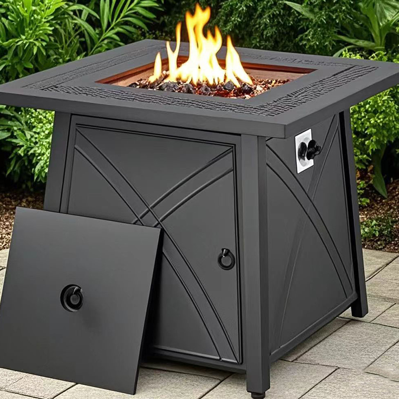 Black Embossed Square Gas Fire Pit