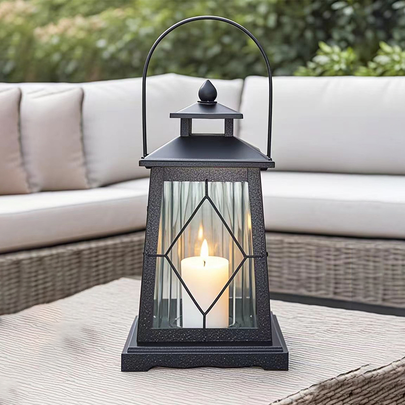 Metal Square Diamond Solar Lantern BLK