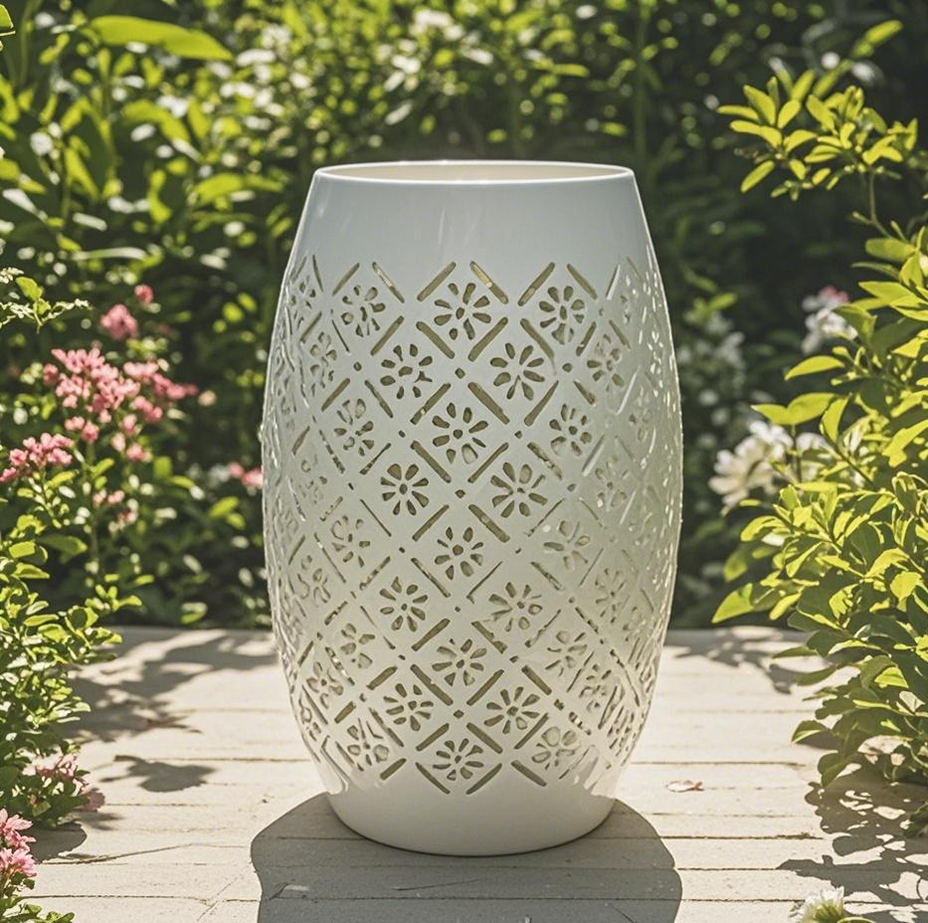 Metal Solar Plant Stand, White Floral