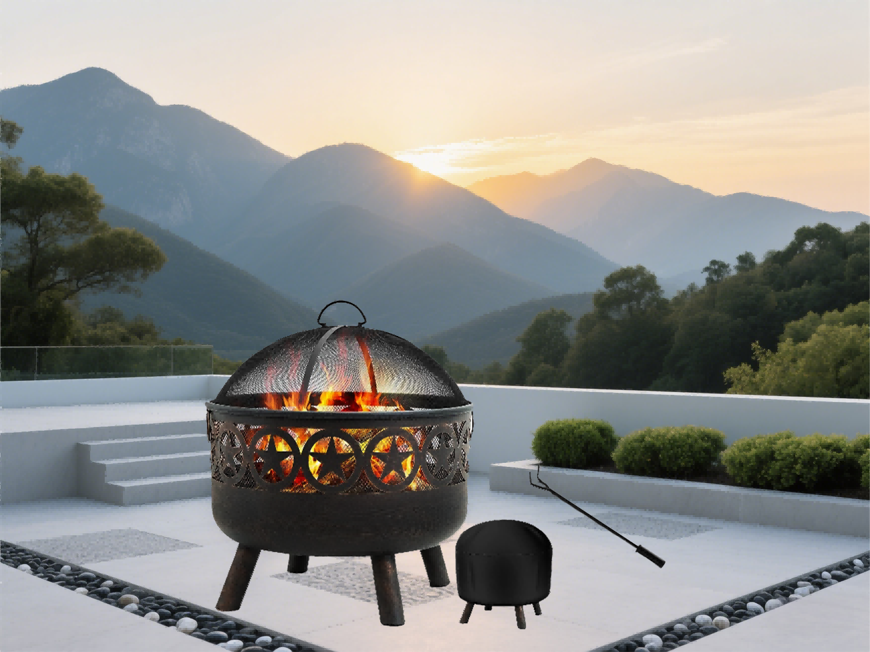 Star Black Steel Wood Outdoor Fire Pit
