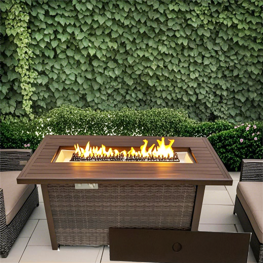 Rect Rattan Base Fire Pit Table