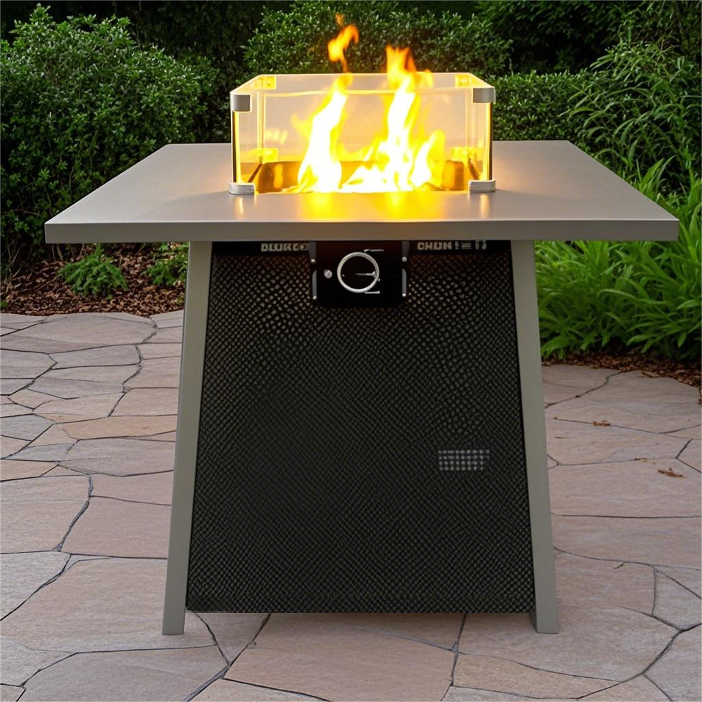 Square Black/Stainless Rattan Gas Fire Pit