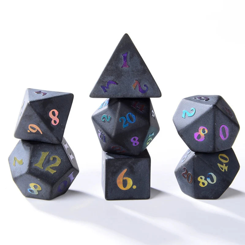 Raised Obsidian Dice Set DND D&D Dice Gemstone Dice RPG Dice