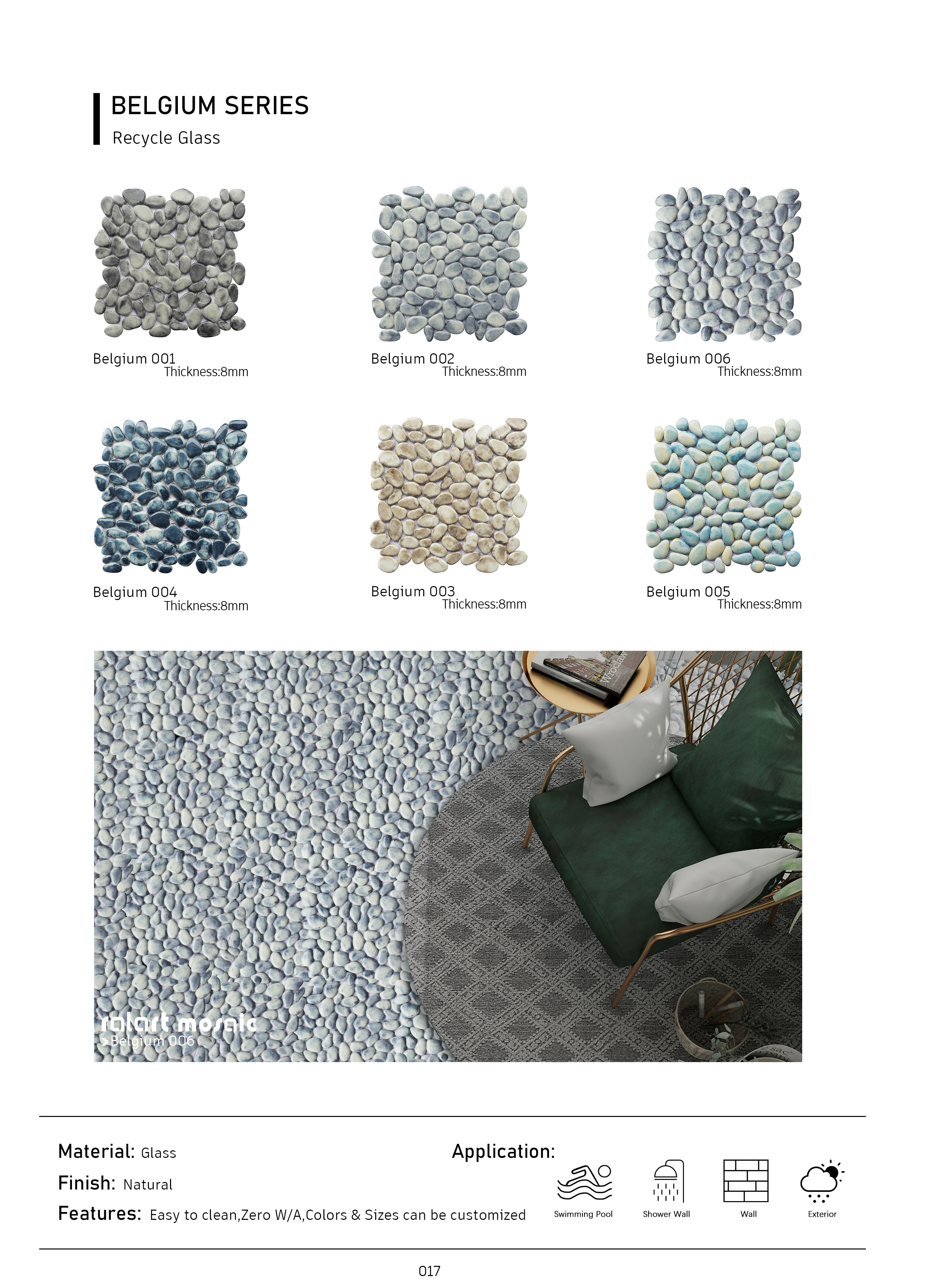 Ralart Manufacturer 300x300mm Full Body Stone Look Glass Mosaic