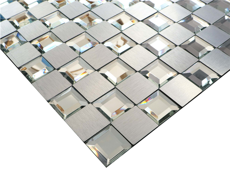 Metal Mixed Beveled Glass Mosaic Tile