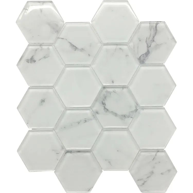 Hexagon Modern Blue Laminated Glass Mosaic