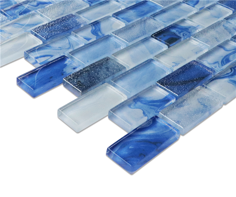 Foshan Manufacture Blue Mixed Digital Inkjet Crystal Glass Mosaic