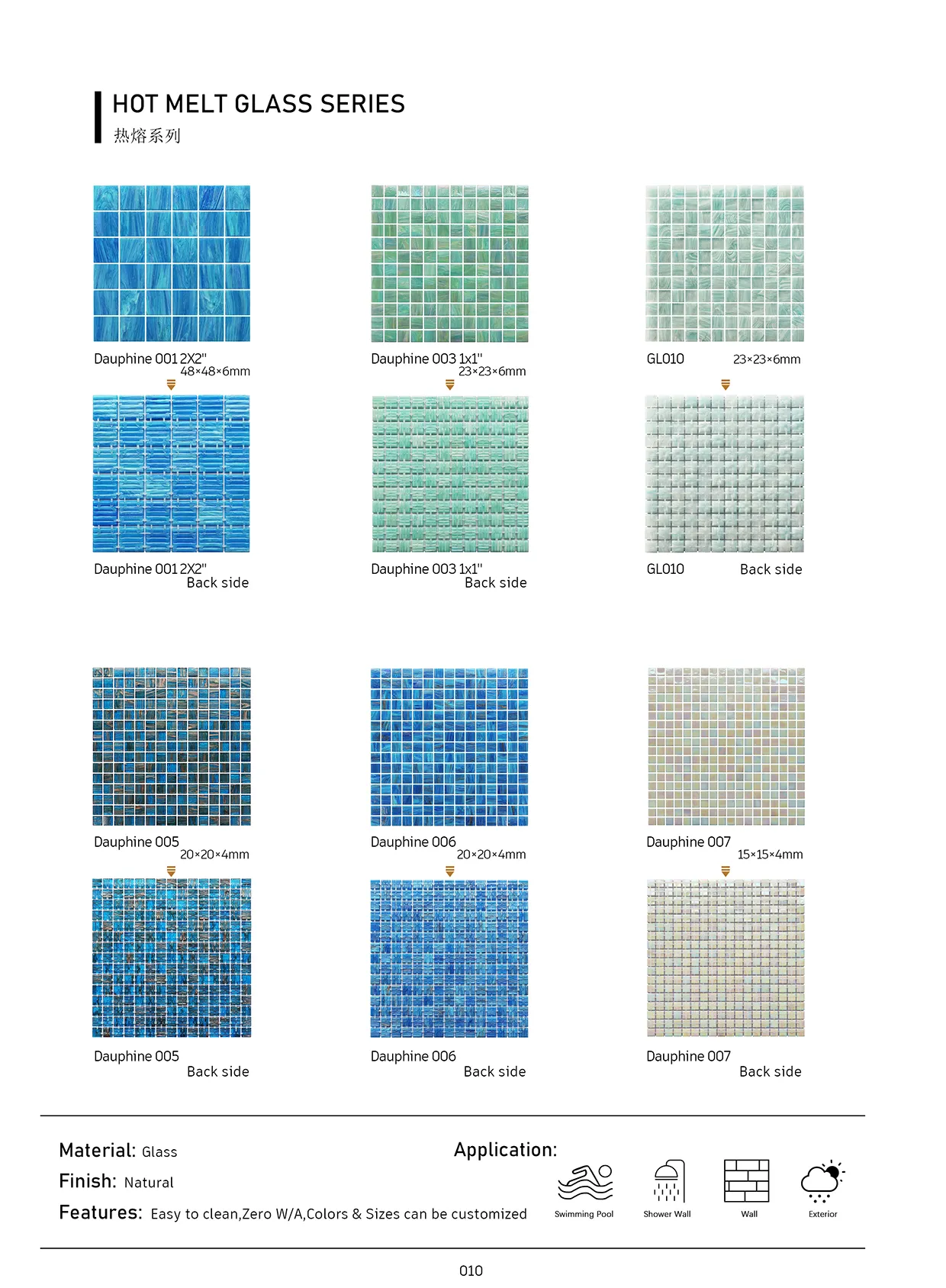 Square 20x20mm Dot Mounted Glass Pool Mosaics