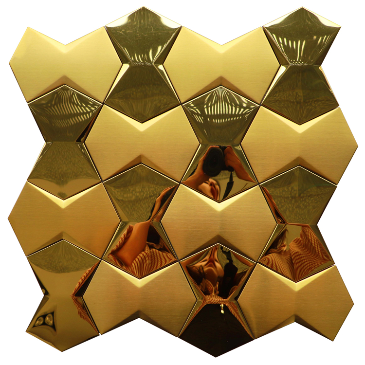 Made in China Irregular Gold Metal Glass Stone Mosaic Wall