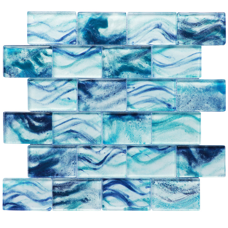 Foshan Ralart Hand Brush Blended Blue Glass Pool Mosaic