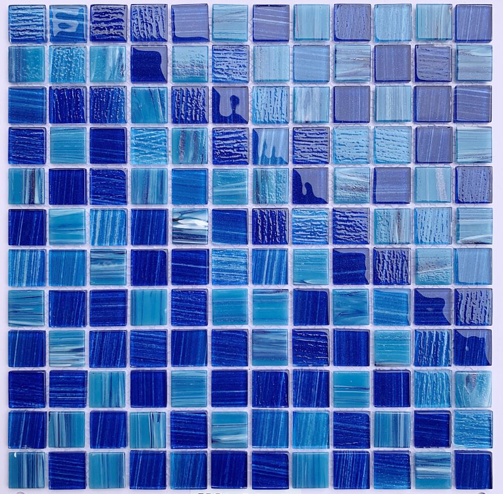 Foshan Manufacturer Simple Blue Swimming Pool Glass Mosaic Tiles