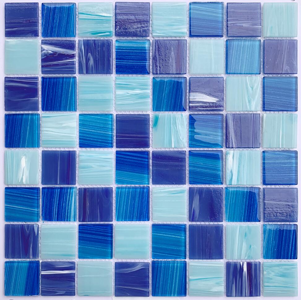 Foshan Manufacturer 36x36mm Blue Swimming Pool Tile Glass Mosaic
