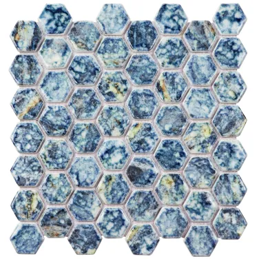 Foshan Blue Hexagon Tiles Mosaic for Hotel Department
