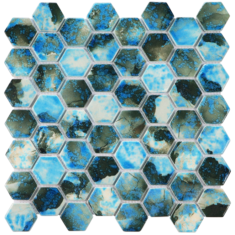 Foshan Exclusive New Hexagon Green Blue Mixed Tile