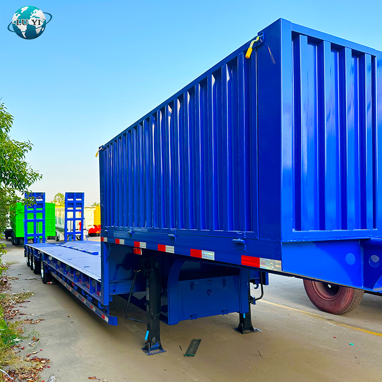 4 axle lowbed semi trailer with sidewall