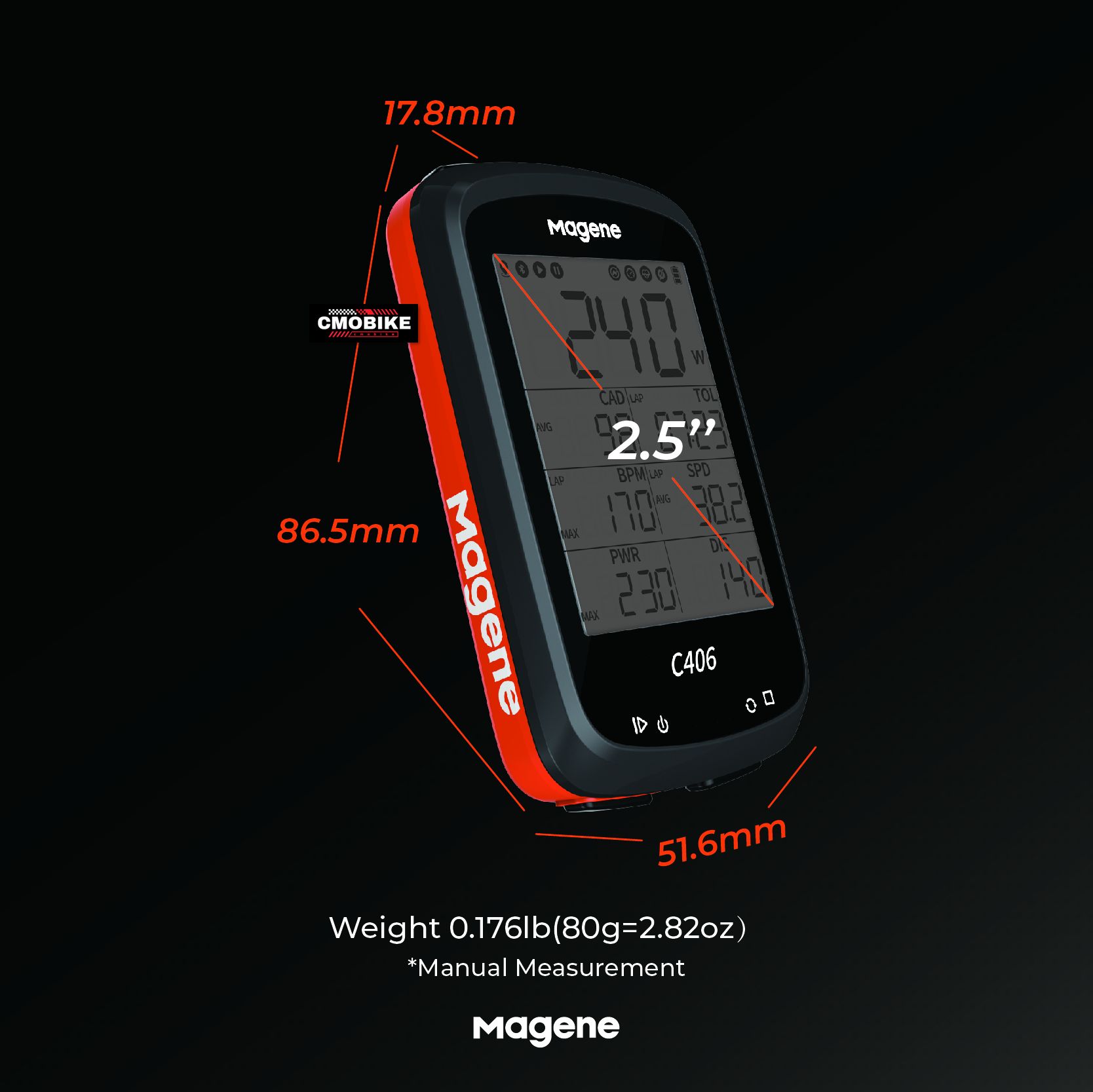 Magene C406 Wireless GPS Speedometer: 2.5” Bike Computer for Cycling ...