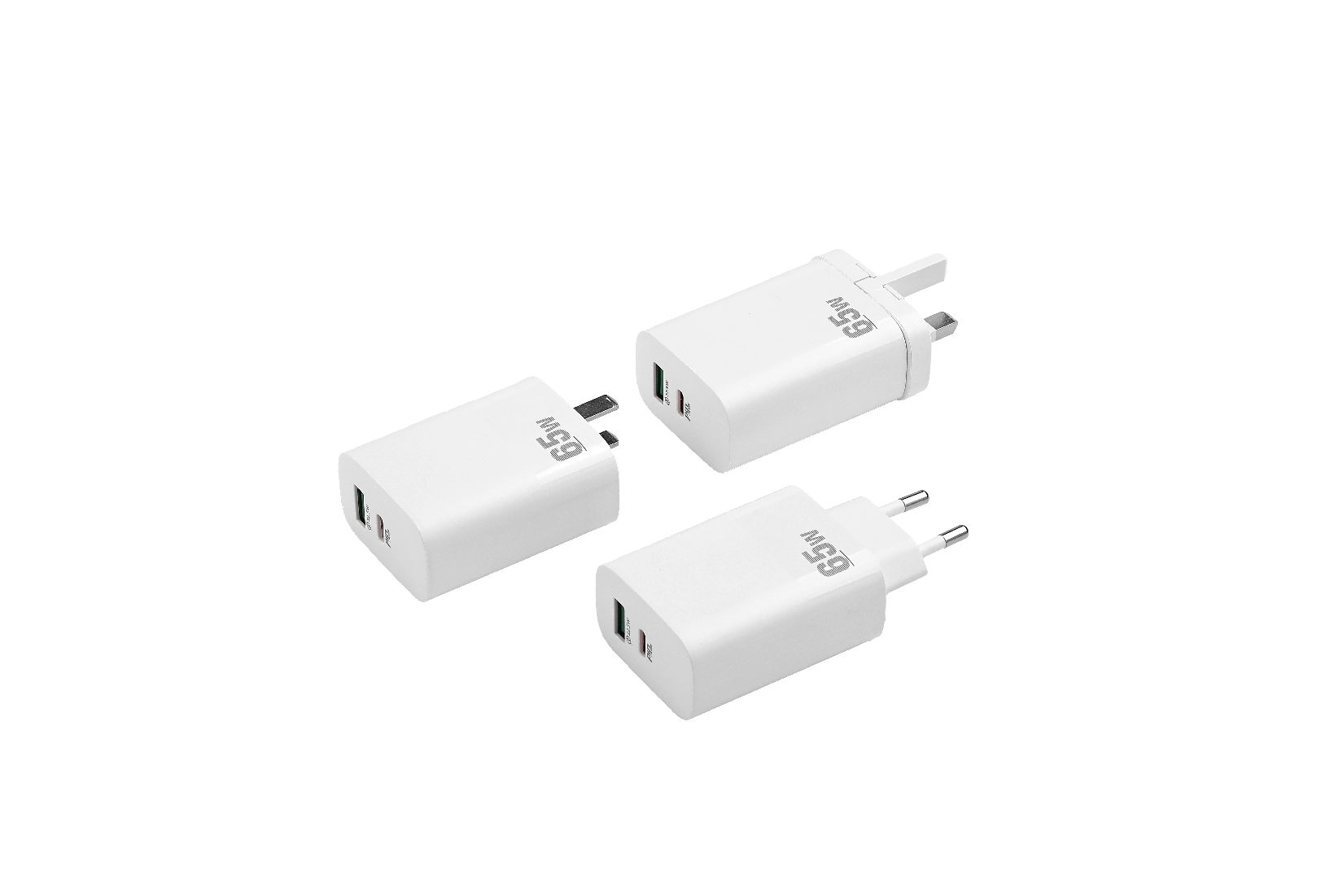 P013 65W Dual Port USB-C PD Charger with USB-A QC 3.0, Universal AC 110 ...