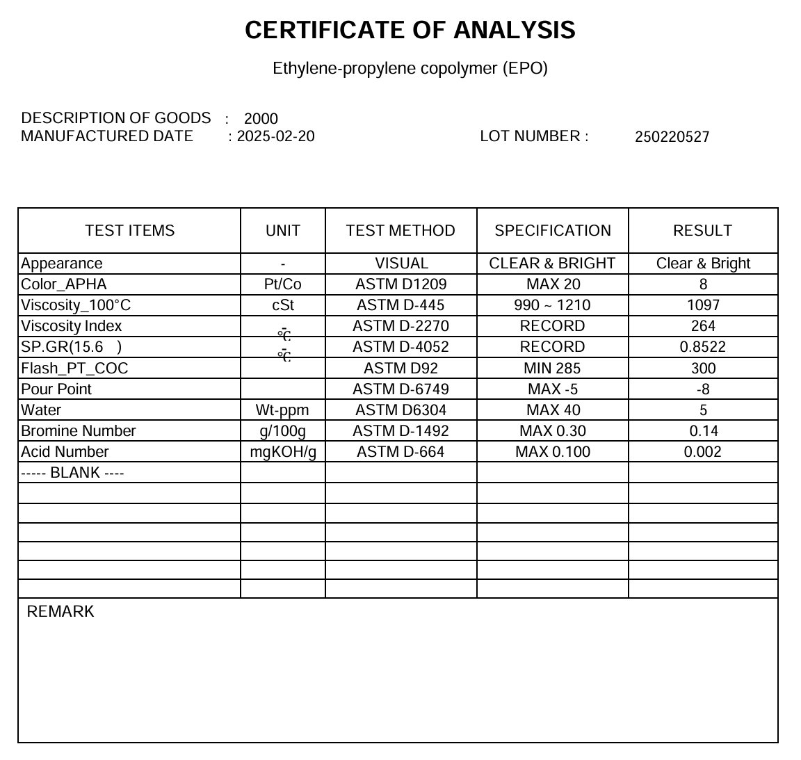 Ethylene-propylene copolymer (EPO) DH2000