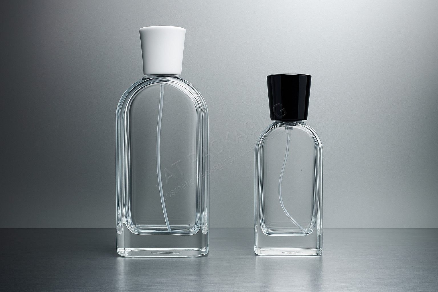 Flat Round-Shoulder Glass Perfume Bottle with Trumpet Cap – 30ml & 100ml