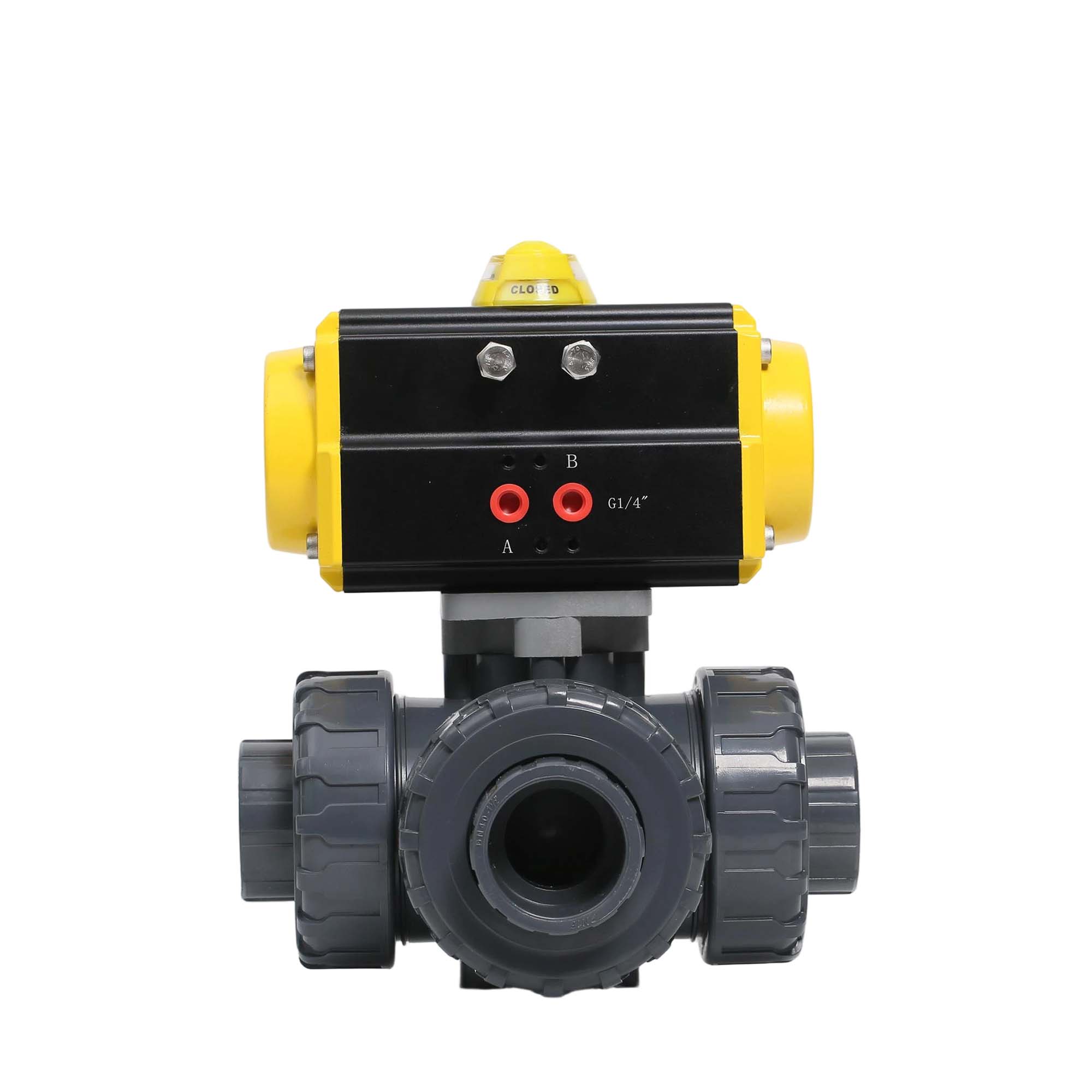 Pneumatic PVC 3 Way Ball Valve | L/T Port Type | For Chemical Corrosion ...