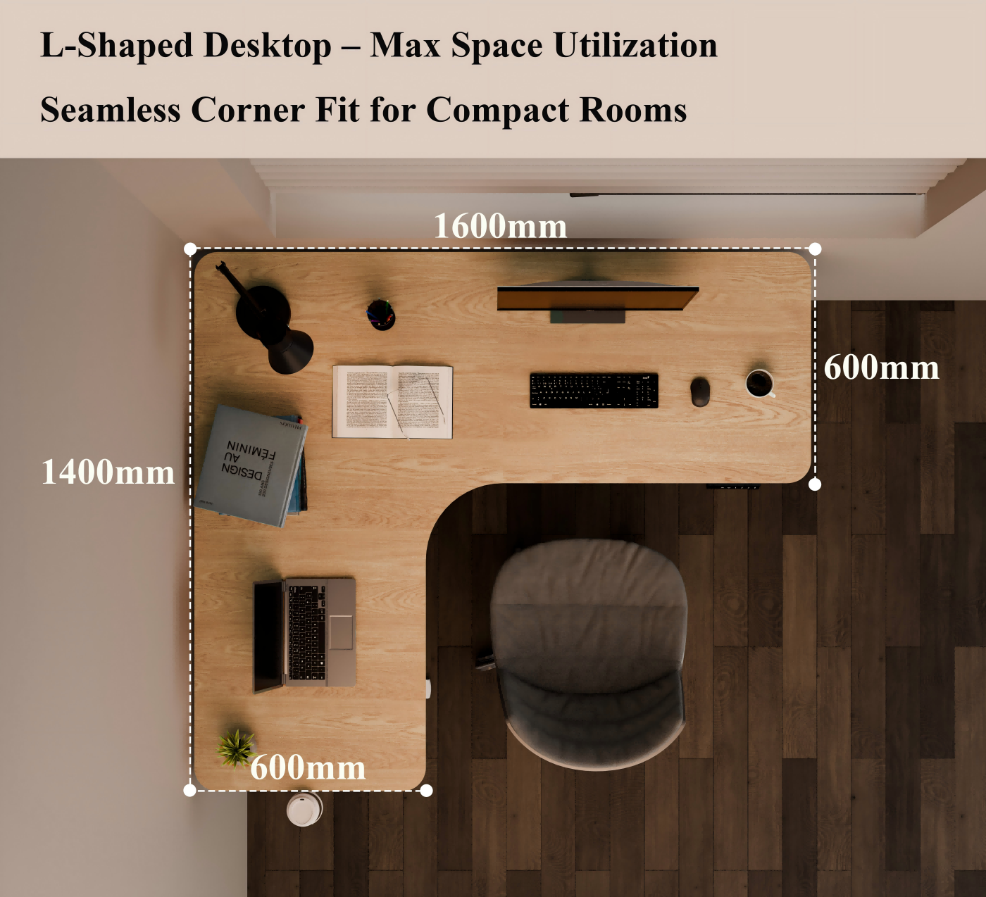 L-shaped Standing Desk - Corner-Fit, Zoned Work & Storage Desk