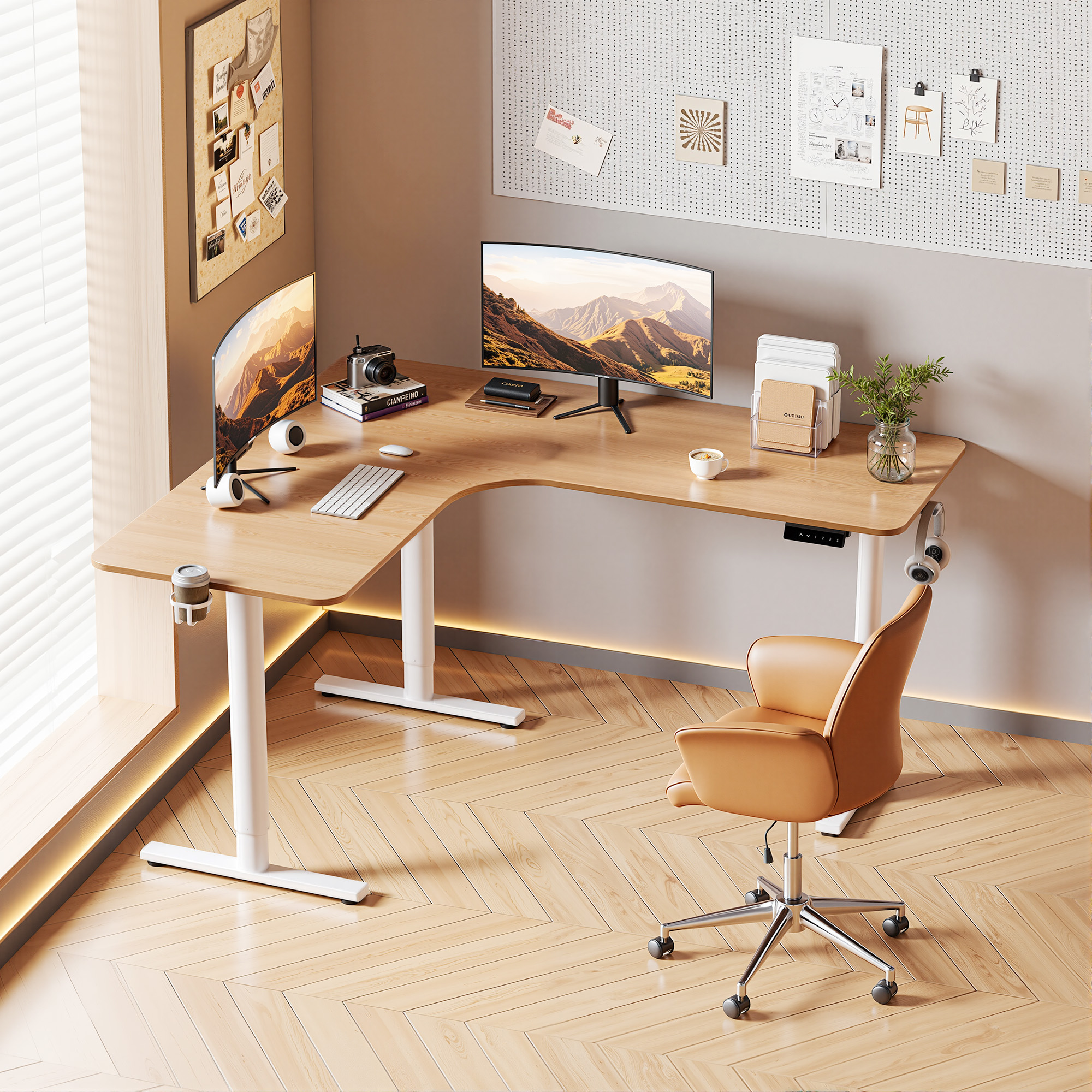 L-shaped Standing Desk - Corner-Fit, Zoned Work & Storage Desk