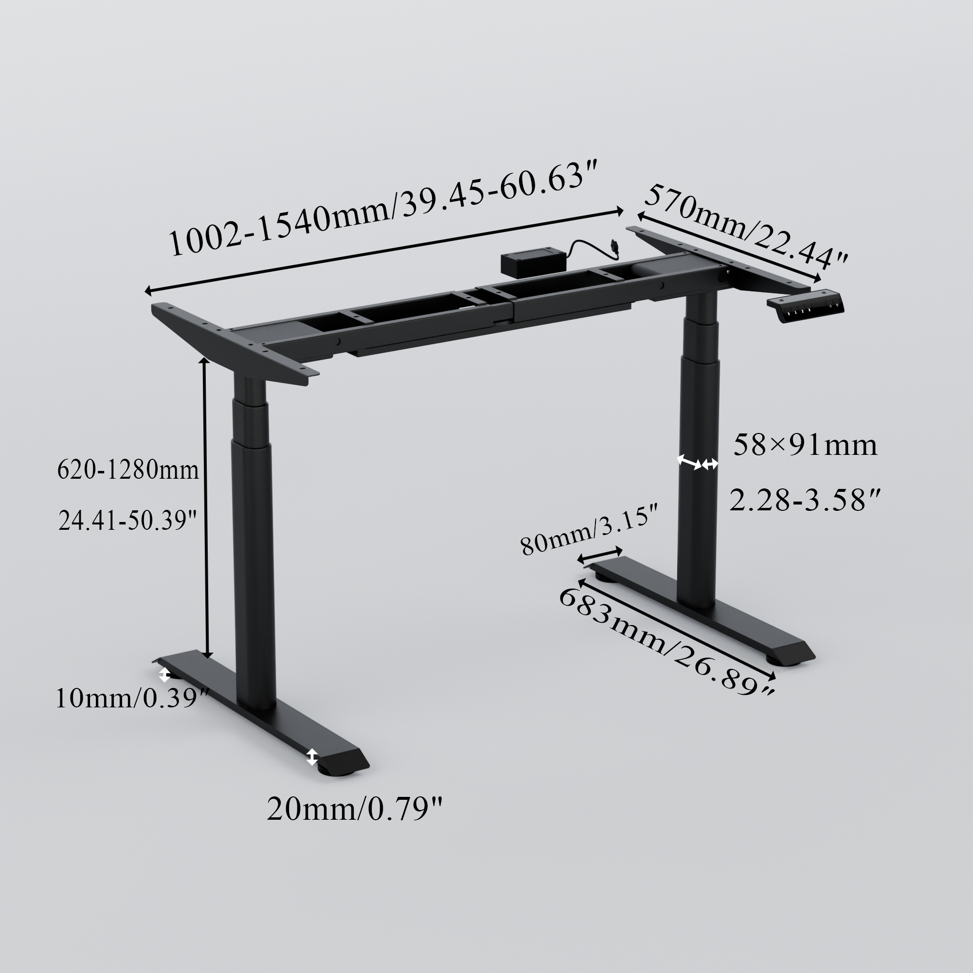 Dual Motor 3-Stage Electric Desk Frame - Stable Adjustable Frame with ...