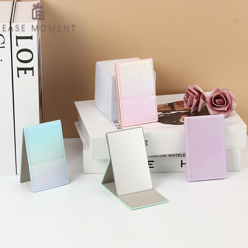 Iridescent PU Folding Portable Handy Mirror - Cute Compact Makeup Mirror