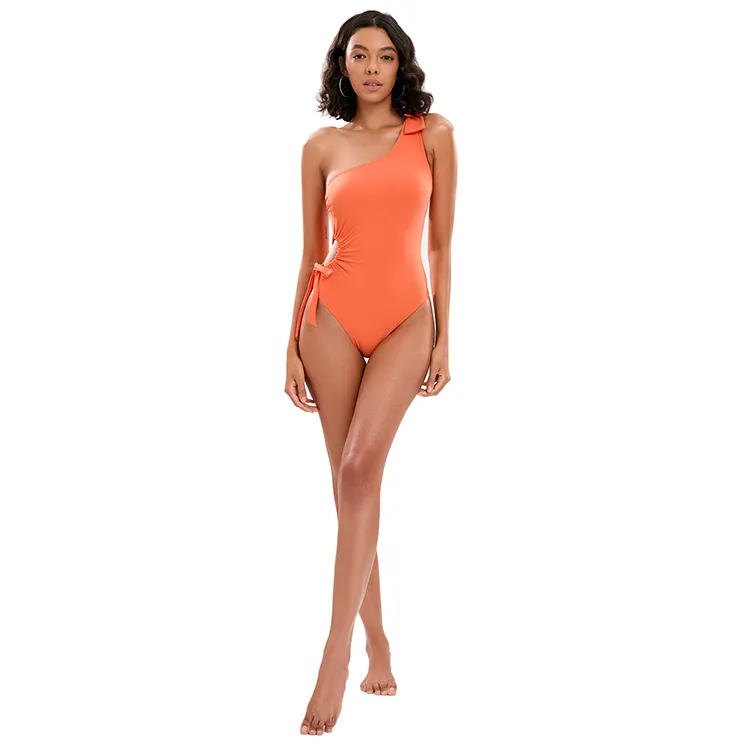 Asymmetrical One Shoulder Tie Side One Piece Swimsuit