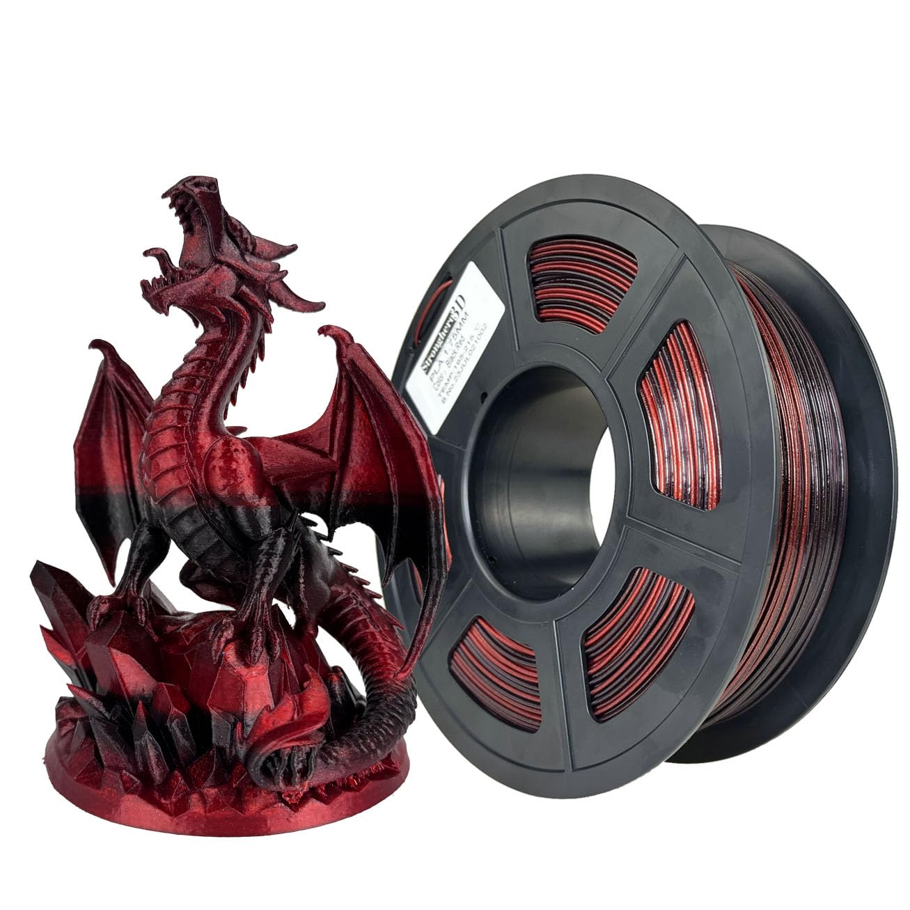 Stronghero 3D PLA Filament Red-Black, 1.75mm Eco-Friendly 1kg.