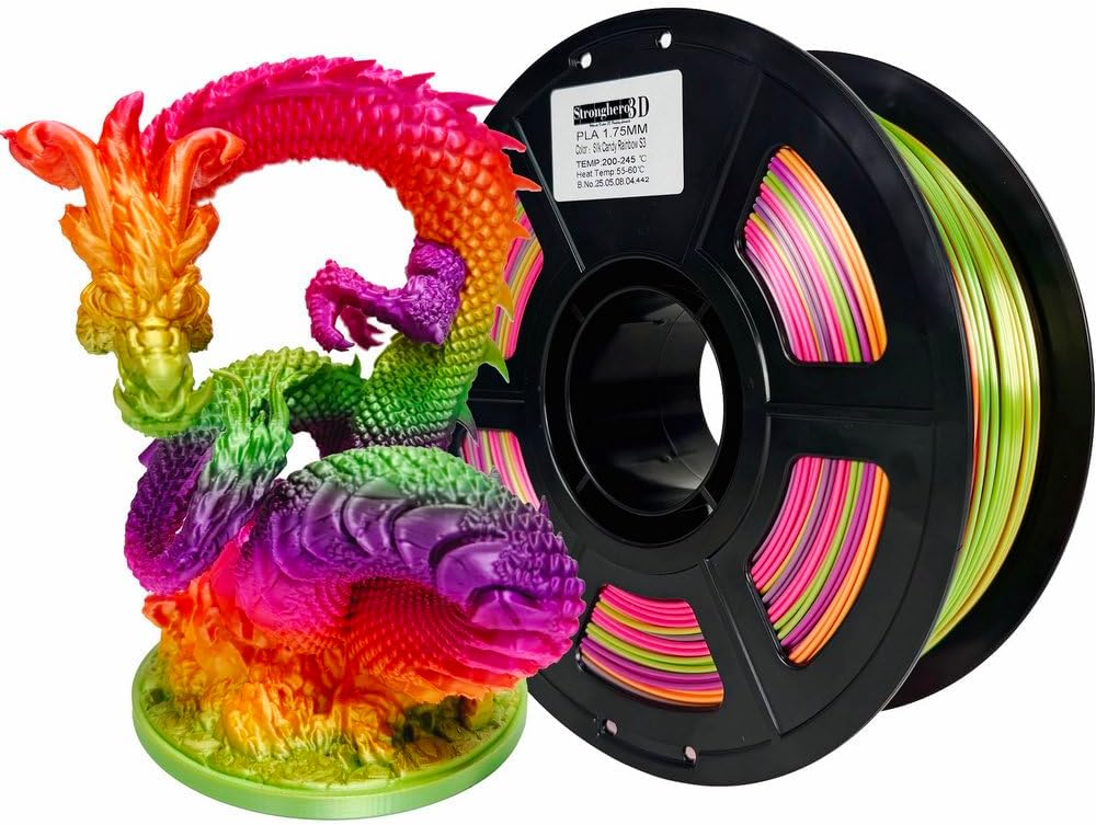 Stronghero 3D PLA Filament 1.75mm - Candy Silk Rainbow, Eco-Friendly.