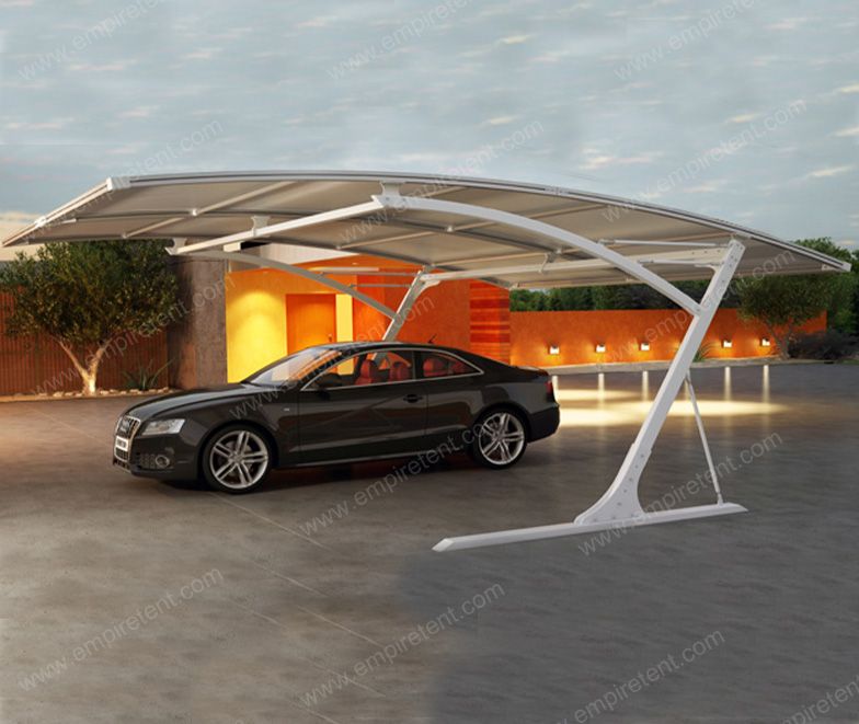 For two cars, a DIY modern aluminum double carport painted in white.