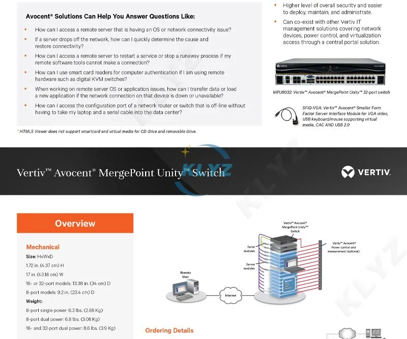 Vertiv Avocent Mpu Digital Kvm Switch 8port 16 Port 32 Port