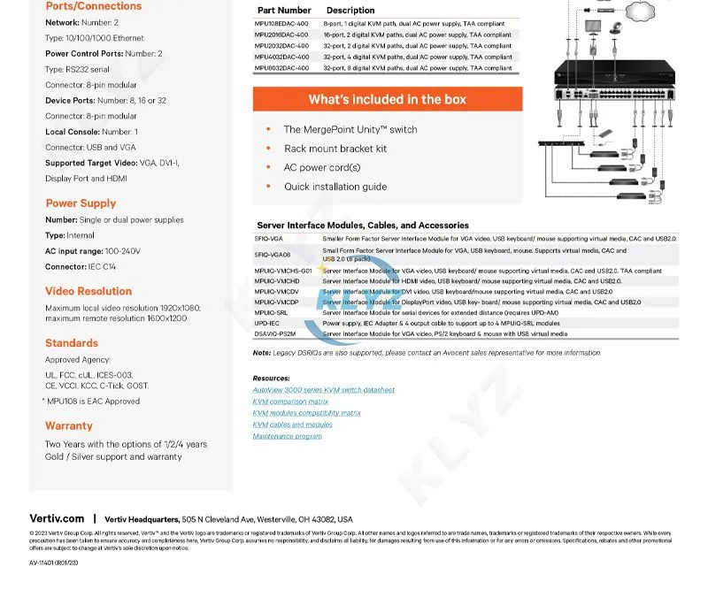 Vertiv Avocent Mpu Digital Kvm Switch 8port 16 Port 32 Port