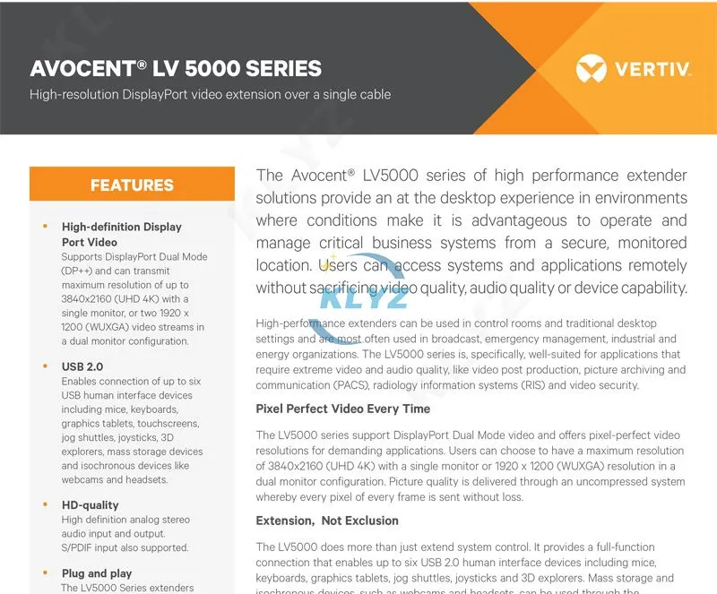 Vertiv Avocent LV5000 series KVM extender DP interface