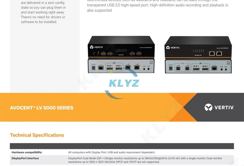 Vertiv Avocent LV5000 series KVM extender DP interface