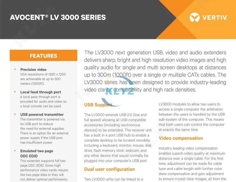 Vertiv Avocent LV3000 series KVM extender VGA interface