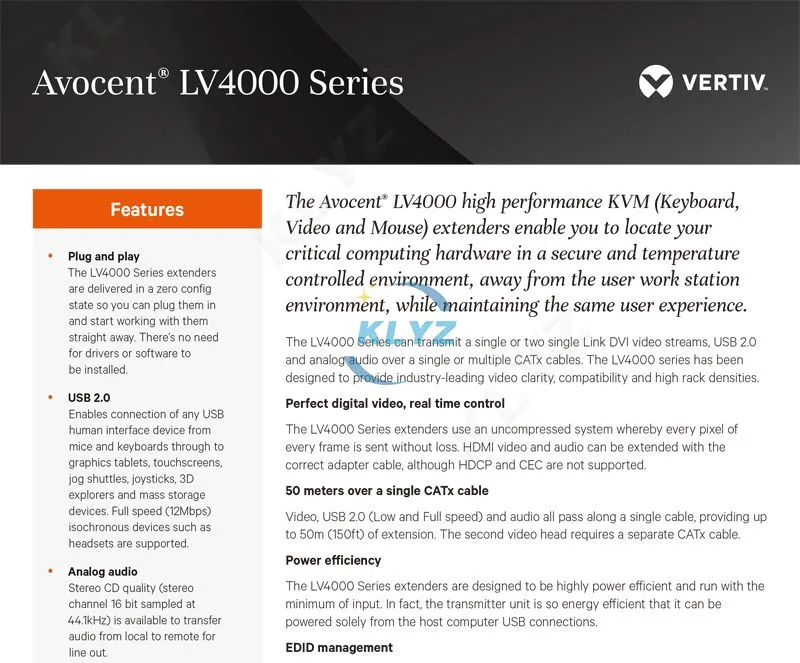 Vertiv Avocent LV4000 series KVM extender DVI interface