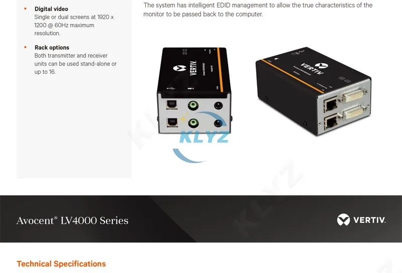 Vertiv Avocent LV4000 series KVM extender DVI interface