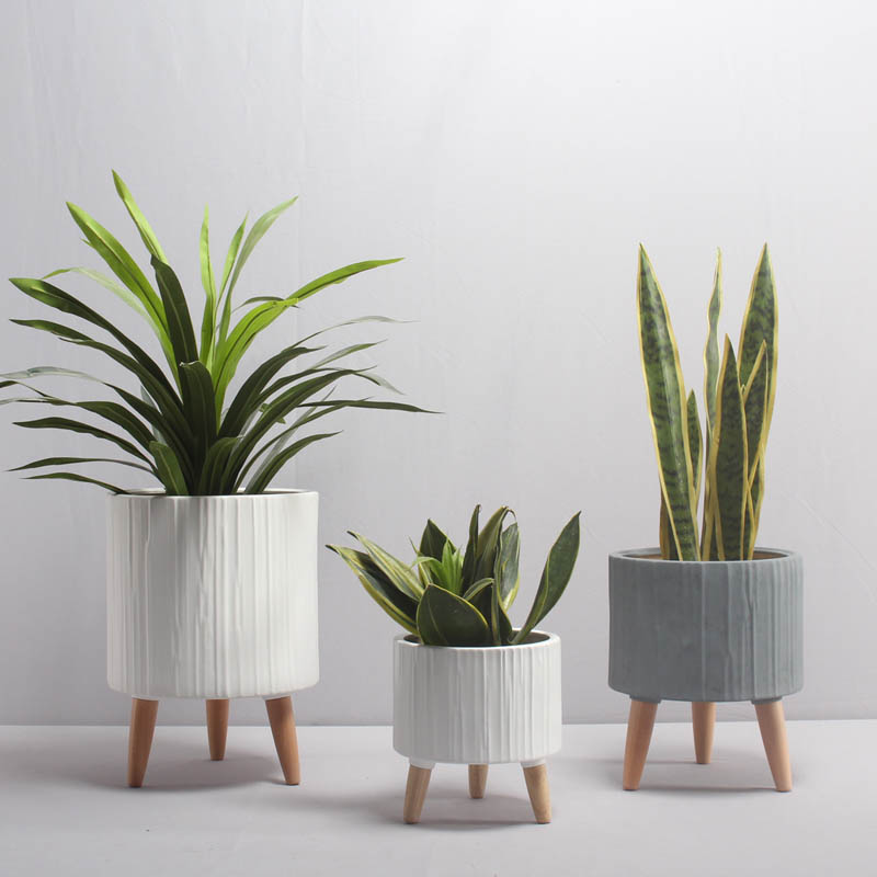 Textured Footed Ceramic Planters