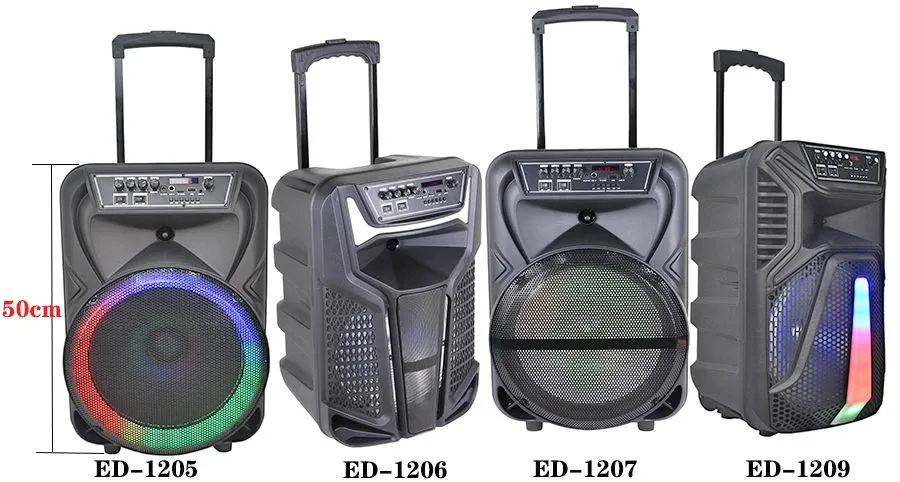 12 inch trolley speaker with wired microphone,pull rod and wheels