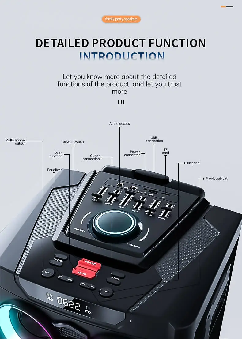 Dual 10 inch Wooden box subwoofer bluetooth speaker led lights