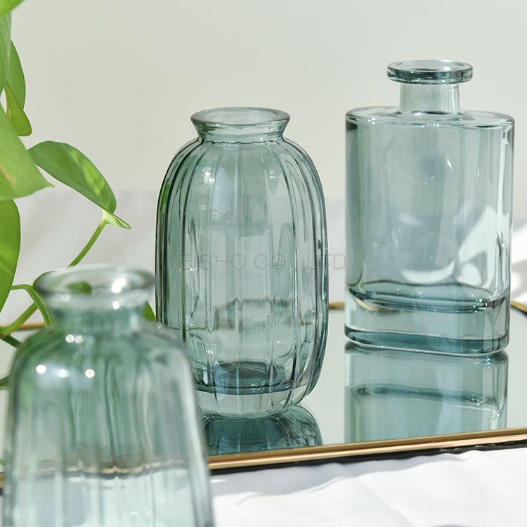 Aqua Blue Floral Glass Vase