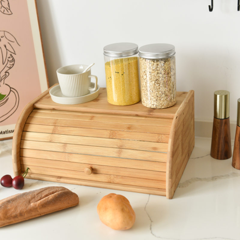 Natural Bamboo Bread Box for Food Storage