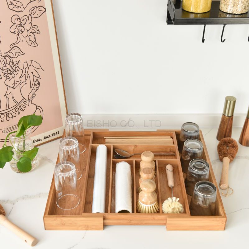 Adjustable Bamboo Drawer Organizer for Kitchen