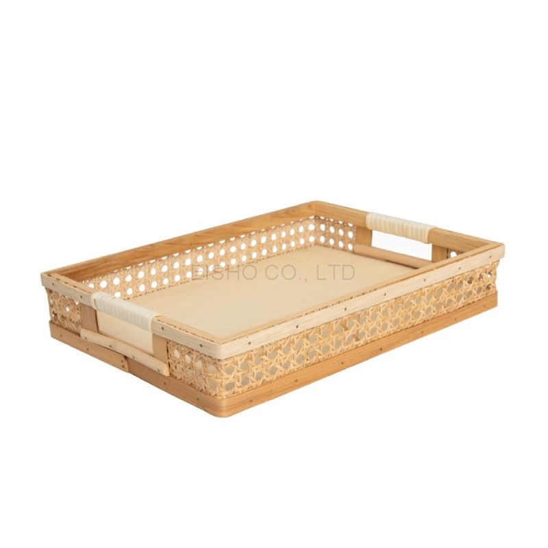 Natural Rustic Rattan Tray / Rectangular Serving Tray with Handles
