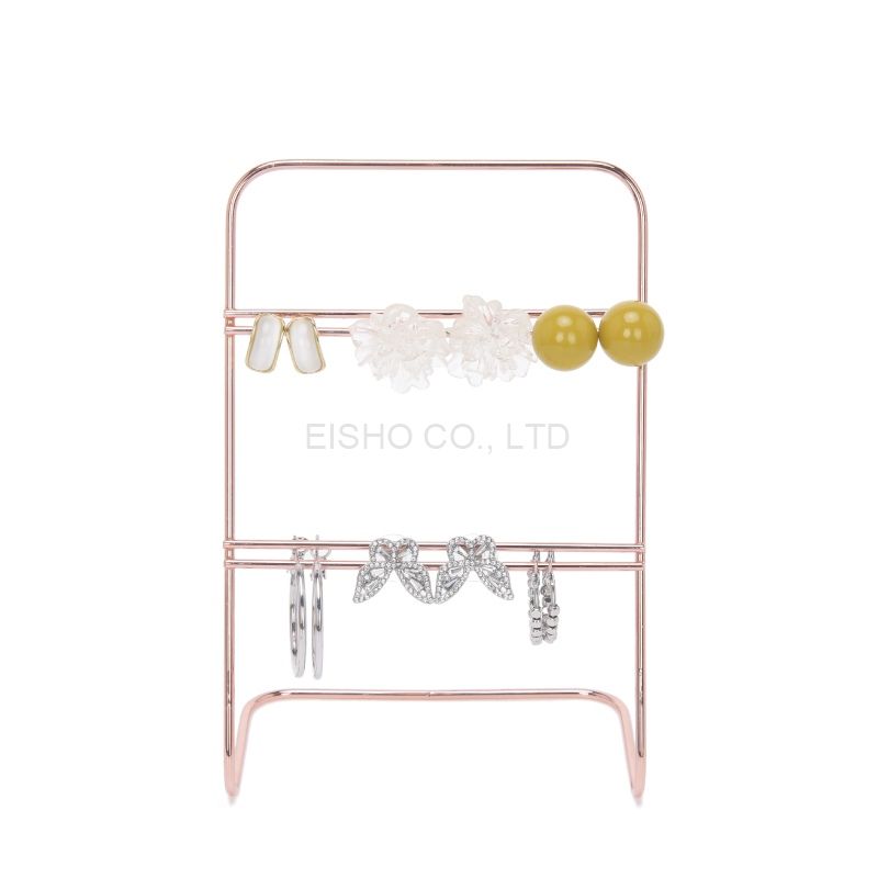 Two Layers Elegant Rose Gold Jewelry Rack / Metal Earrings Rack