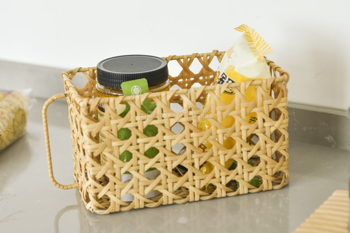Rectangular Plastic Woven Basket with Handle