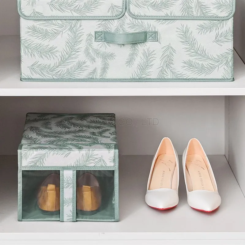 Green Leaf Series Shoe Box with Clear Window Fabric Storage Box