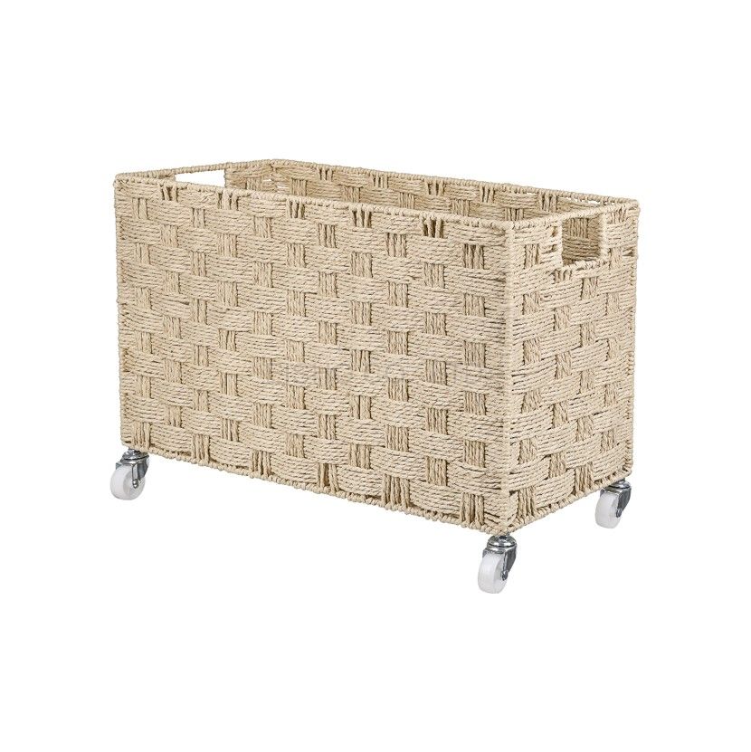 Paper Woven Storage Box with Wheels – Natural Laundry Organizer
